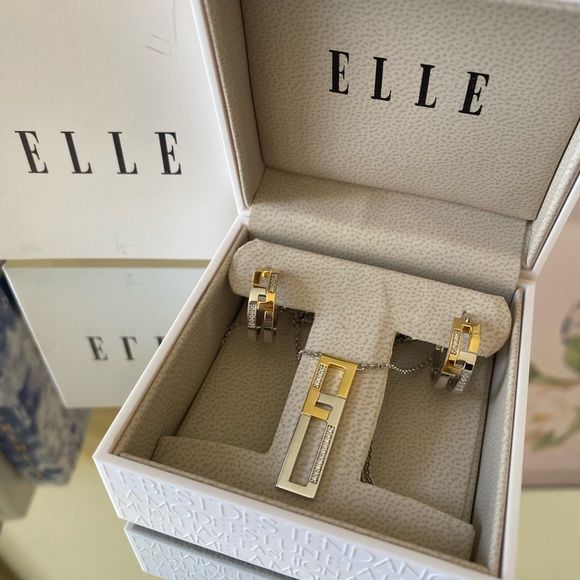 Elle | Jewelry | Elle Fashion Set Earrings Hoops Necklace Faux Diamond ...